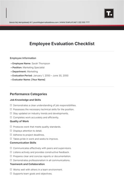Free Employee Evaluation Checklist Template To Edit Online