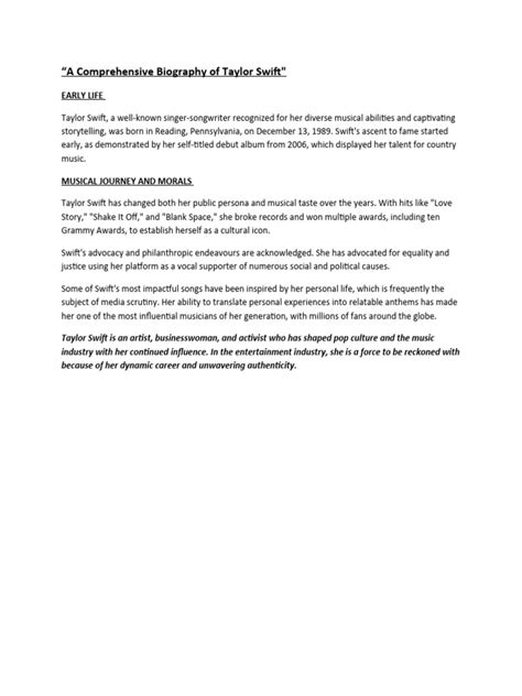 A Comprehensive Biography Of Taylor Swift Pdf