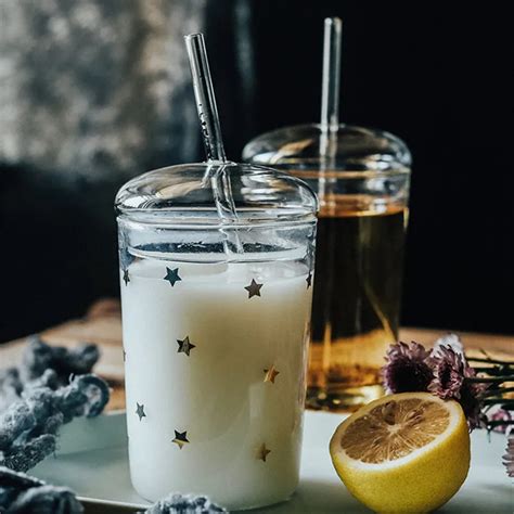 휴대용 투명 유리 컵 커피 음료 밀크 티 밀짚 컵 뚜껑이 있는 유리 빨대 음료 컵 주방 액세서리 Aliexpress