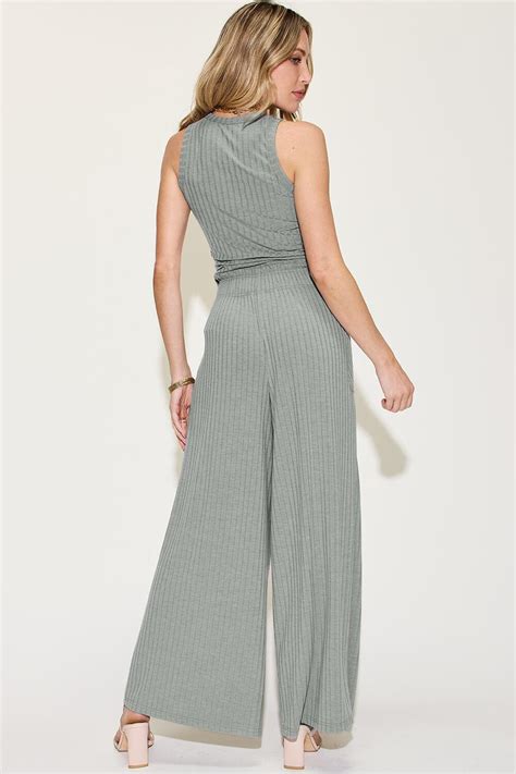 Basic Bae Full Size Ribbed Tank And Wide Leg Pants Set Sydney So Sweet