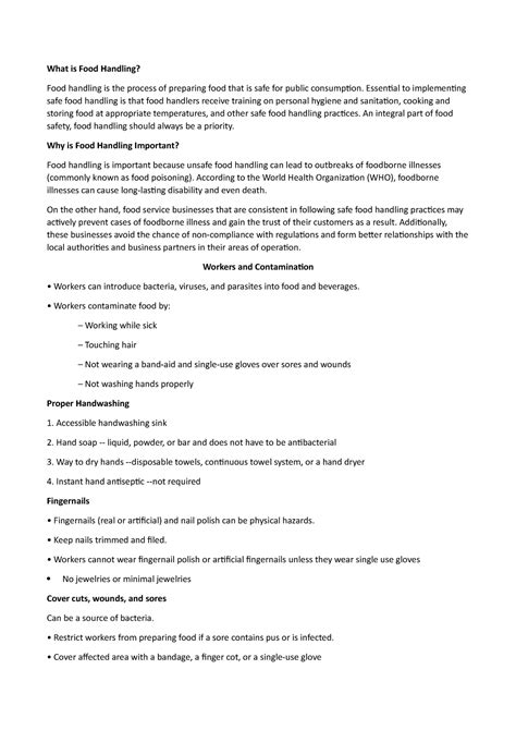 Proper Food Handling Lecture Notes What Is Food Handling Food