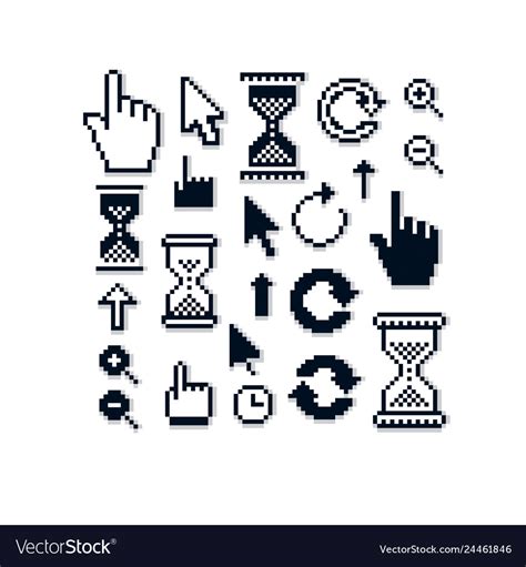 Set Retro Cursor Signs Made In Pixel Art Style Vector Image