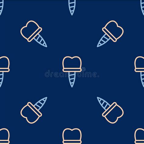 Line Dental Implant Icon Isolated Seamless Pattern On Blue Background Vector Stock Illustration