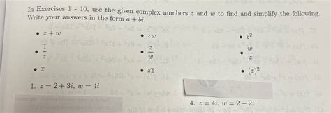in exercises 1 10 ﻿use the given complex numbers z