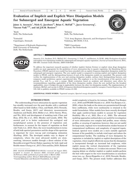 Pdf Evaluation Of Implicit And Explicit Wave Dissipation Models For Submerged And Emergent