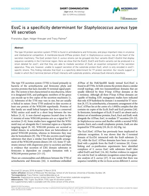 Pdf Essc Is A Specificity Determinant For Staphylococcus Aureus Type Vii Secretion