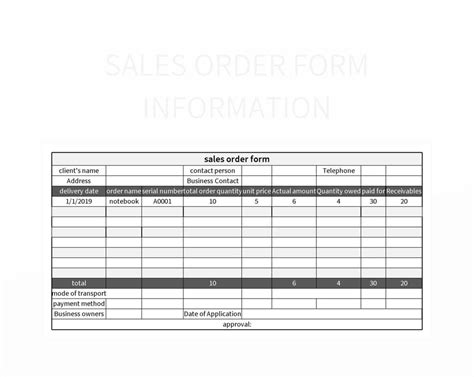 Sales Order Form Information Excel Template And Google Sheets File For Free Download Slidesdocs