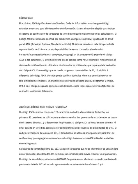 Código Ascii Pdf Ascii Codificación De Caracteres