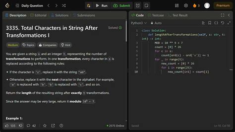 Total Characters In String After Transformations I Leetcode 3335