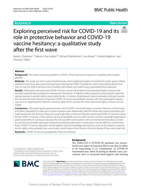 PDF Exploring Perceived Risk For COVID And Its Role In Protective Behavior And COVID