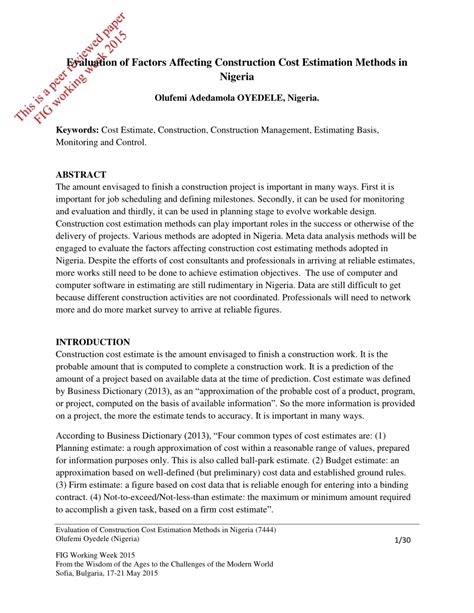 Pdf Evaluation Of Factors Affecting Construction Cost Estimation