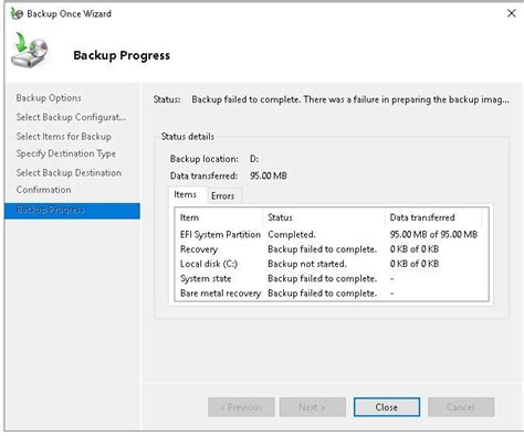 Windows Server Backup All Critical Bare Metal Job Failing 2019 Essentials Storage And San