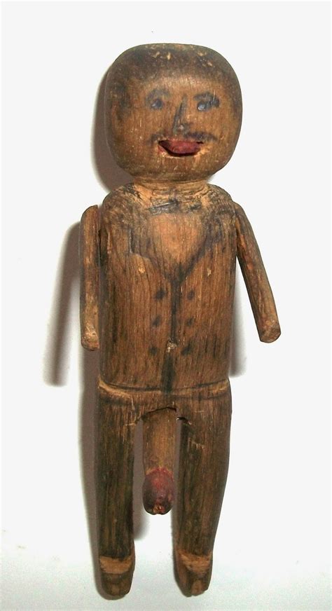 Dull Tool Dim Bulb Antique Man In A Coffin Erotic Folk Art Carved Novelty Handmade Sculpture
