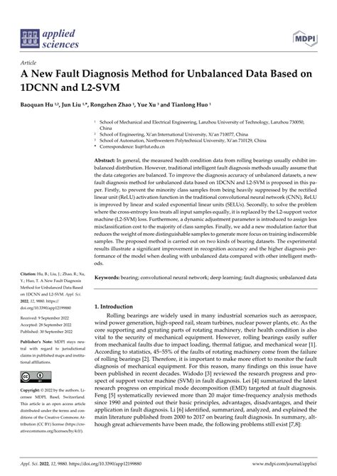 Pdf A New Fault Diagnosis Method For Unbalanced Data Based On 1dcnn And L2 Svm