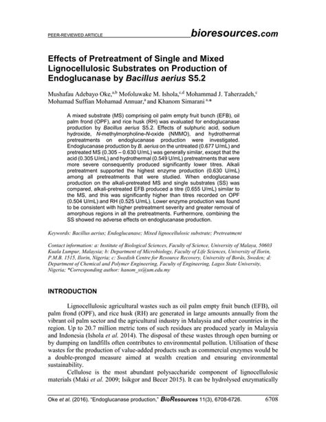 Effects Of Pretreatment Of Single And Mixed Lignocellulosic Substrates On Production Of