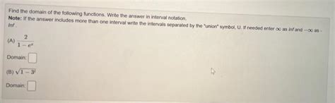 solved find the domain of the following functions write the