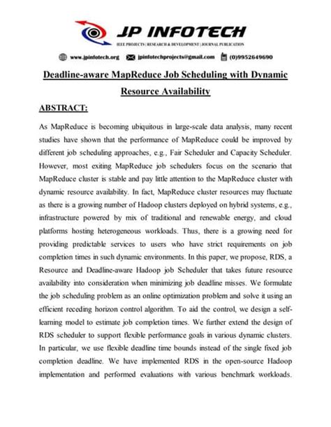 Deadline Aware Mapreduce Job Scheduling With Dynamic Resource Availability Docx Cloud
