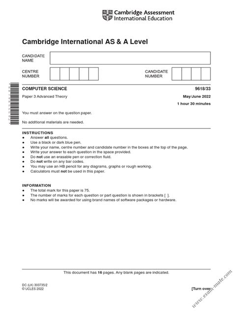cambridge international as and a level computer science 9618 33 pdf