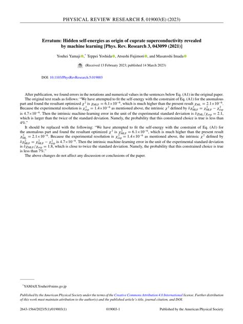 Pdf Erratum Hidden Self Energies As Origin Of Cuprate Superconductivity Revealed By Machine