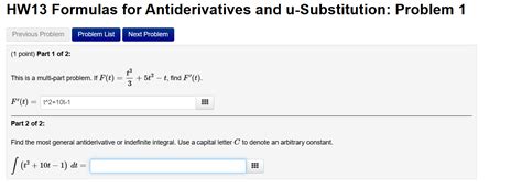 Solved Hw13 Formulas For Antiderivatives And U Substitution
