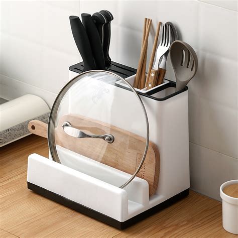 多功能厨房刀架置物架筷笼一体菜板案板锅盖架砧板刀具用品收纳架 虎窝淘