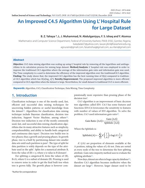 pdf an improved c4 5 algorithm using l hospital rule for large dataset