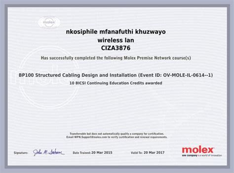 Molex Certificate Pdf