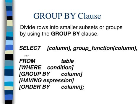 Ppt Group Functions Using Group By Clause Powerpoint Presentation