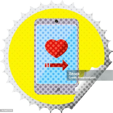 휴대 전화에 데이트 앱 그래픽 벡터 일러스트 레이 션 라운드 스티커 스탬프 데이트에 대한 스톡 벡터 아트 및 기타 이미지