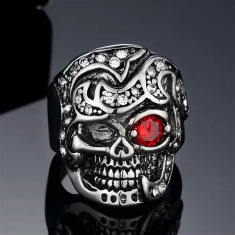 K Ked Gothic Cz Skull Ring For Men Stainless Steel Red Eye Skull Head