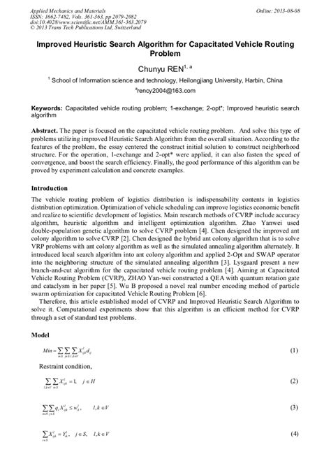 Improved Heuristic Search Algorithm For Capacitated Vehicle Routing Problem Scientific Net