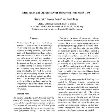Medication And Adverse Event Extraction From Noisy Text Acl Anthology