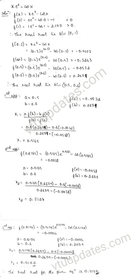 find the root of the equation 𝑥𝑒 𝑥 𝑐𝑜𝑠𝑥 which lies in the interval 0