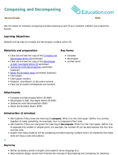 Composing And Decomposing Lesson Plan