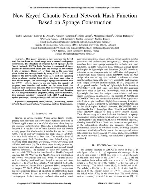 Pdf New Keyed Chaotic Neural Network Hash Function Based On Sponge