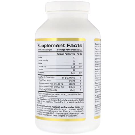 California Gold Nutrition, Omega-3, Premium Fish Oil, 240 Fish Gelatin ...