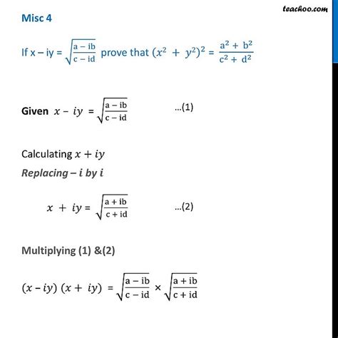 misc 4 if x iy root a ib c id prove x2 y2 2