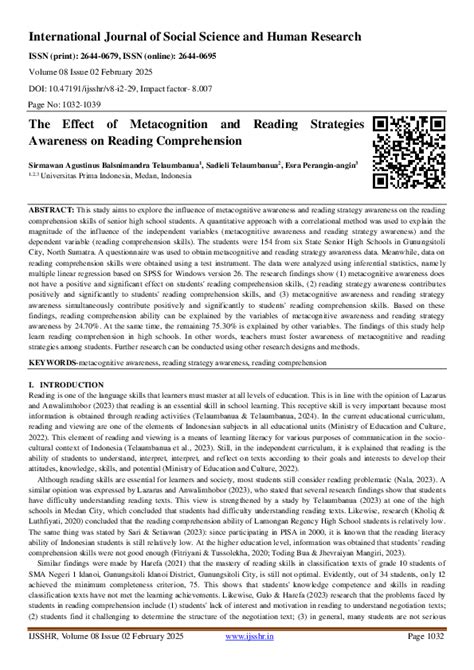Pdf The Effect Of Metacognition And Reading Strategies Awareness On