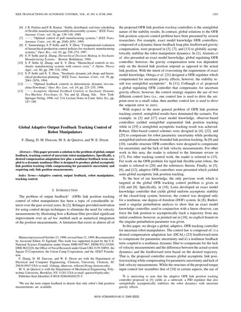 Pdf Global Adaptive Output Tracking Control Of Robot Manipulators