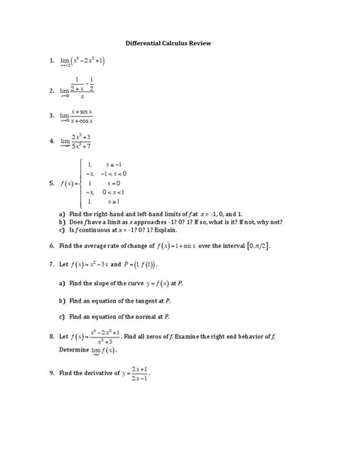 Differential Calculus Review Pdf Derivative Differential Calculus