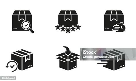 상자 골판지 패키지 실루엣 아이콘 세트입니다 선적 및 유통 소포 배송 글리프 픽토그램 판지 콘테이너 표시 빠른 배달 서비스 기호 컬렉션입니다 격리된 벡터 그림 0명에 대한