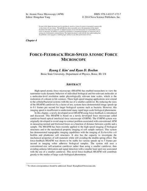 Pdf Force Feedback High Speed Atomic Force Microscope