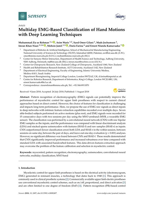 Pdf Multiday Emg Based Classification Of Hand Motions With Deep