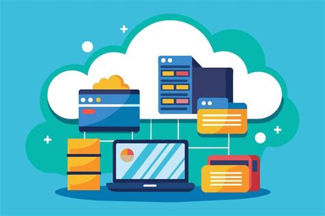 Illustration Depicting A Cloud Computing Network With A Laptop Server And Data Files Connected