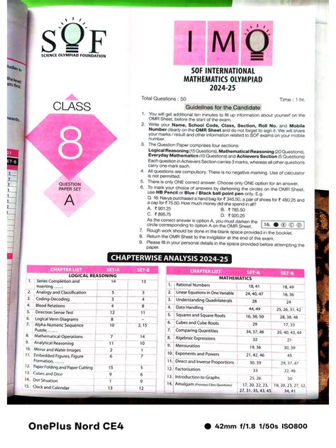 Imo Class 8 Level 1 2024 25 Set A Pdf