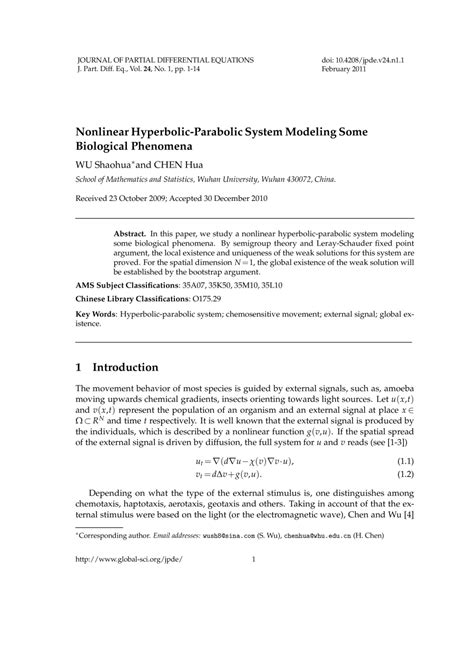 Global Science Press Nonlinear Hyperbolic Parabolic System Modeling