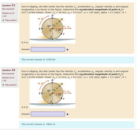 Solved Question 15 Not Answered Due To Slipping The Disk Center Has The Velocity Vc