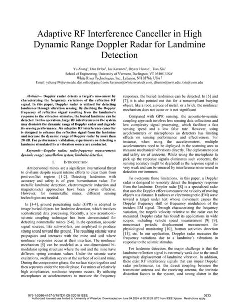 Adaptiverfinterferencecancellerinhighdynamicrangedopplerradarforlandminedetectpdf