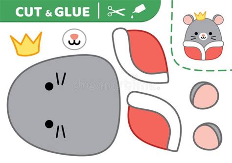 Mouse King Cut And Glue Kawaii Mouse With Crown Squishmallow Applique Paper Game Vector