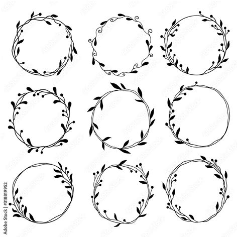 Hand Drawn Set Of Cicle Floral Frame Border For Banner Wedding